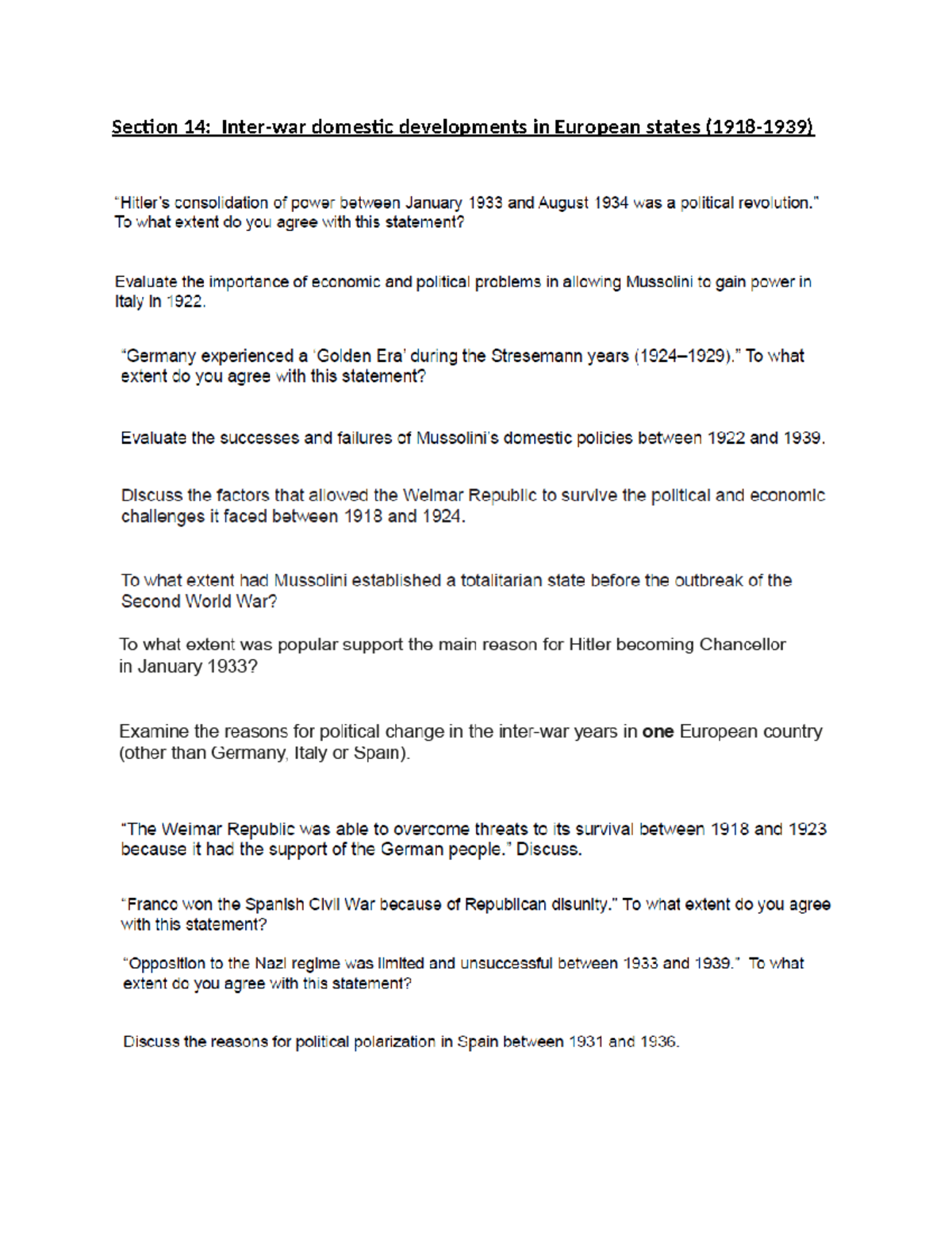 Topic 14 P3 Questions Mr. P - Section 14: Inter-war domestic ...