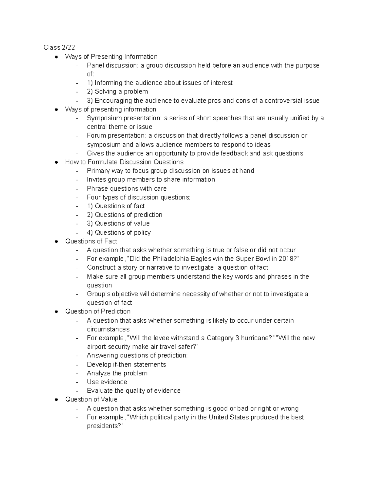Small group notes 2 - Class 2/ Ways of Presenting Information - Panel ...