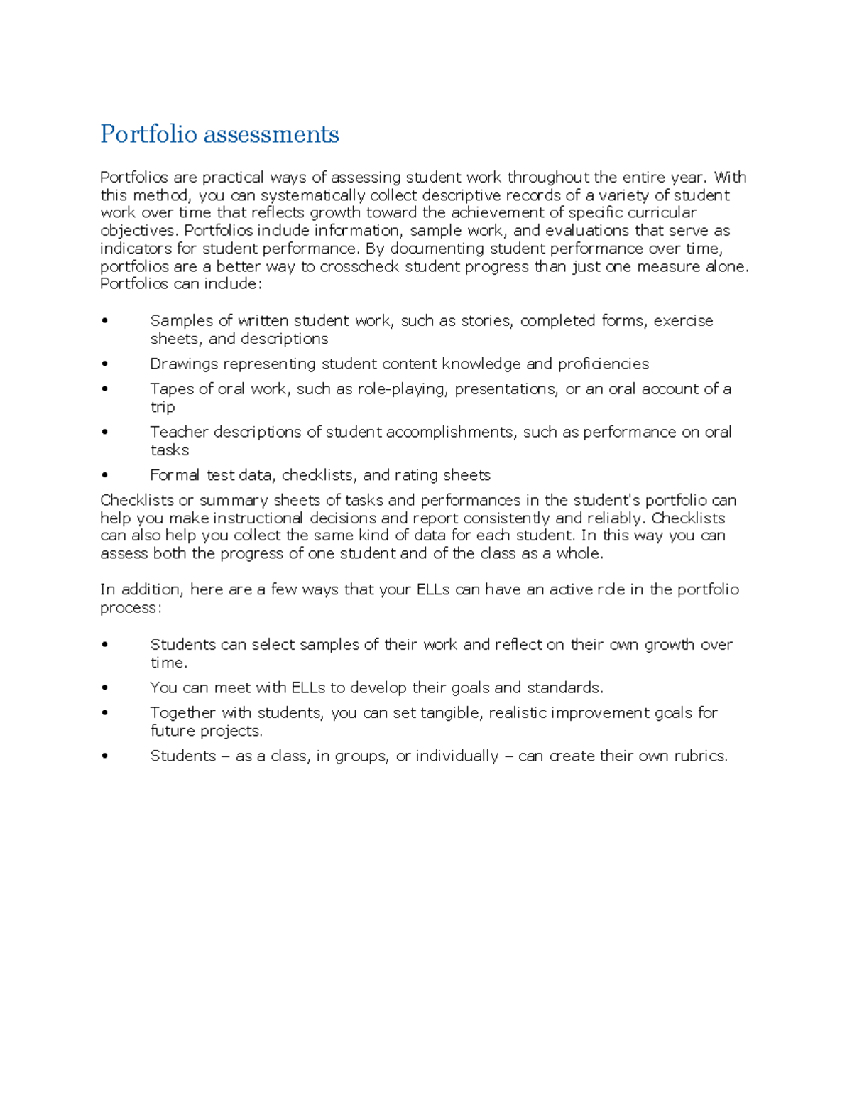 Portfolio assessments - Portfolio assessments Portfolios are practical ...