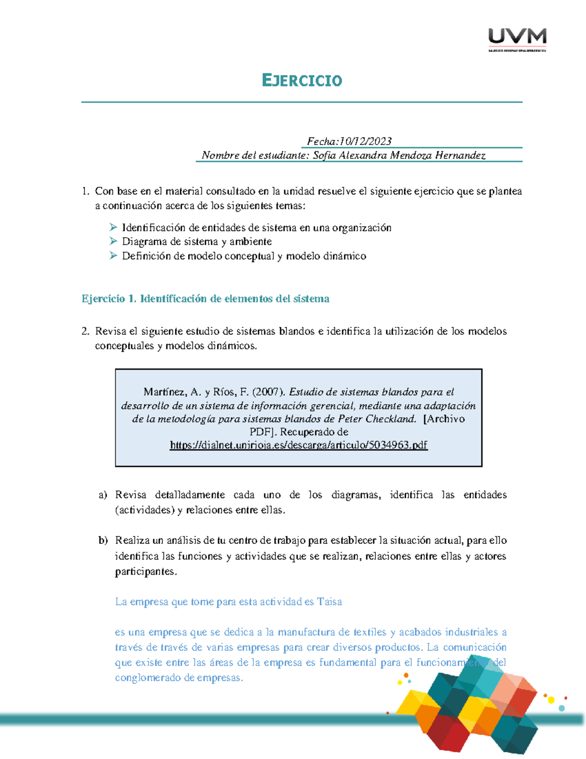 Act8 ejercicios - actividad blackboard - EJERCICIO Fecha: 10 / 12 / 2023 Nombre del estudiante ...