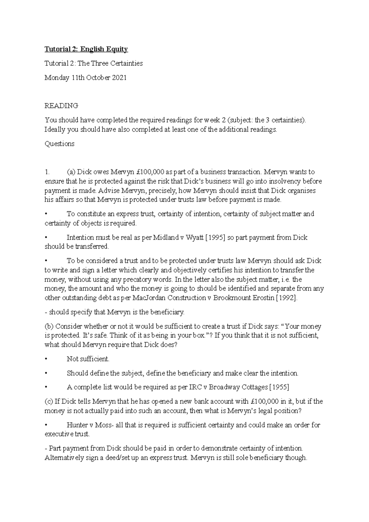 English Equity Tutorial 2 - Ideally you should have also completed at ...