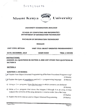 Organic chem 2 past papers - Paper One Page 1 UNIVERSITY EXAMINATION ...