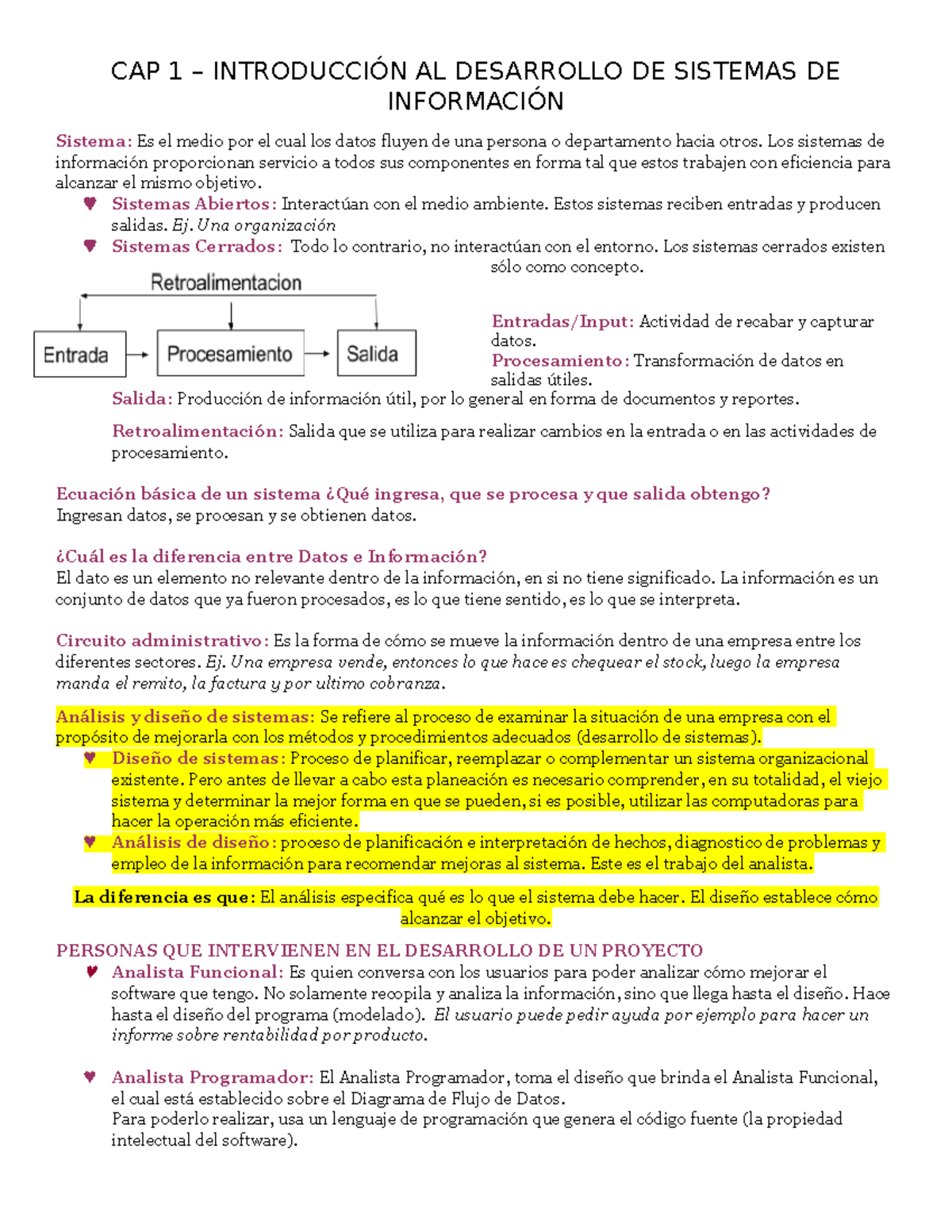 Resumen Primer Parcial Sistemas - CAP 1 – INTRODUCCIÓN AL DESARROLLO DE SISTEMAS DE INFORMACIÓN ...