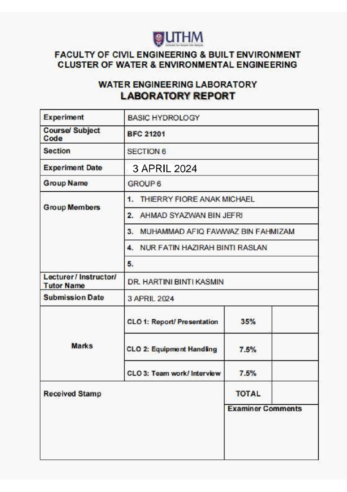 Infiltration Test group 6 - UTHM lust FACULTY OF CIVIL ENGINEERING ...