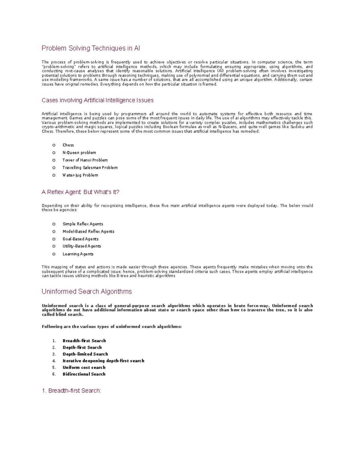 PAI Module 2 - Problem Solving Techniques in AI The process of problem-solving is frequently ...