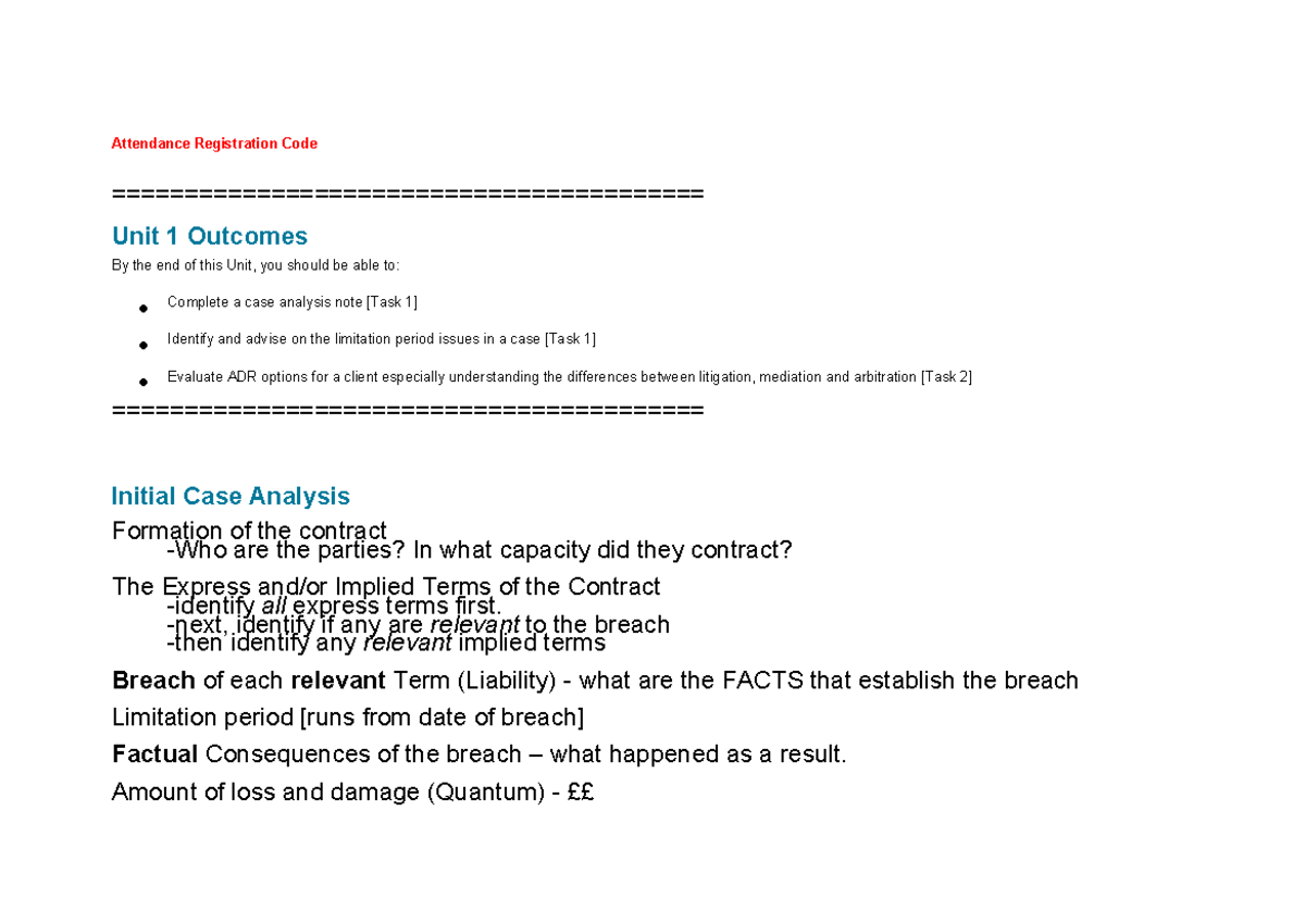 WS1 student notes - Attendance Registration Code