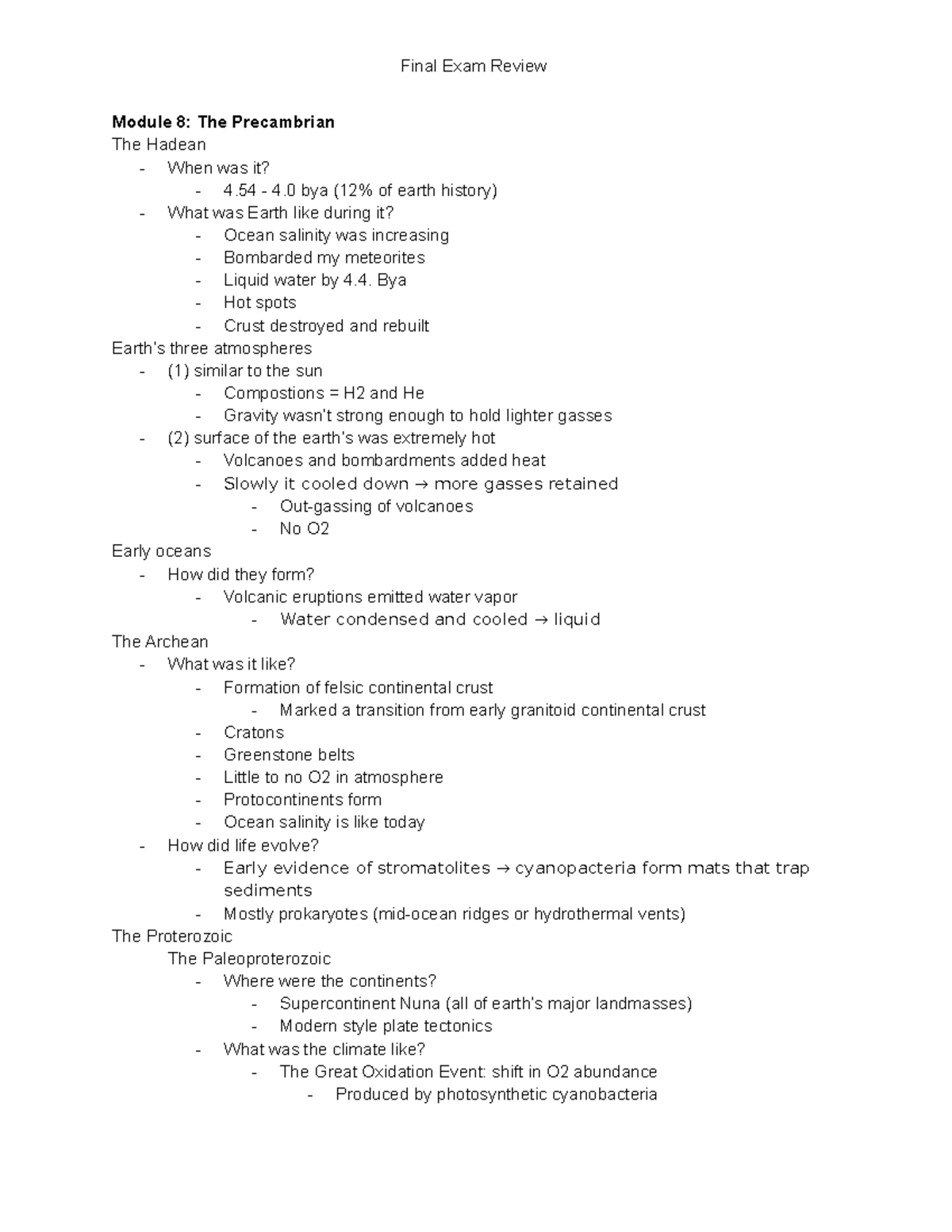 Final Exam Review - Module 8: The Precambrian The Hadean - When was it ...