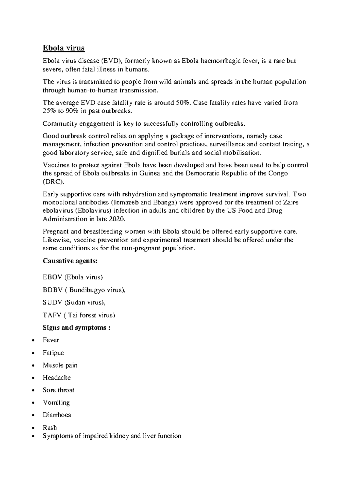 Ebola virus - Notes - Ebola virus Ebola virus disease (EVD), formerly ...