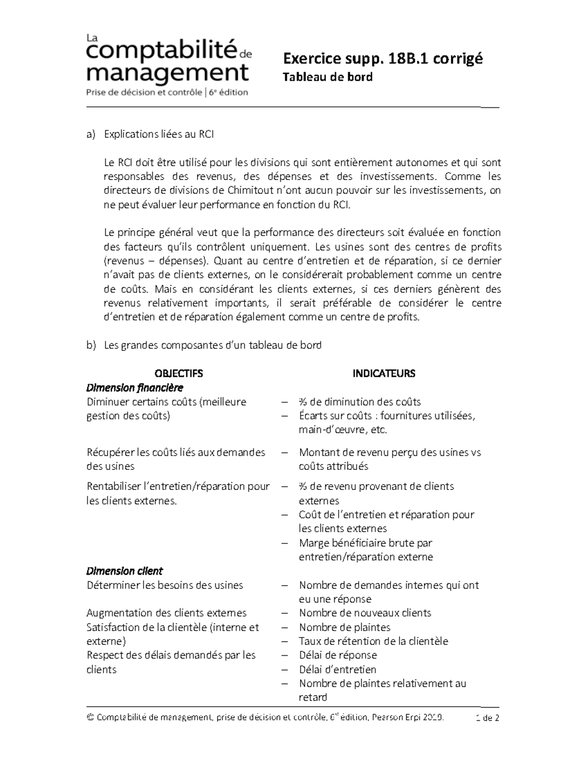 S12 Exercice supp 18B-1 corr - © Comptabilité de management, prise de décision et contrôle, 6e ...