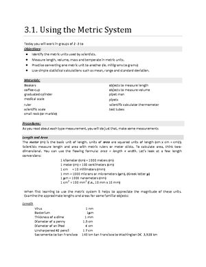 BIOL 15 Lab 3.1 and 3 - Lab Worksheet - Measuring Up: The Metric System ...
