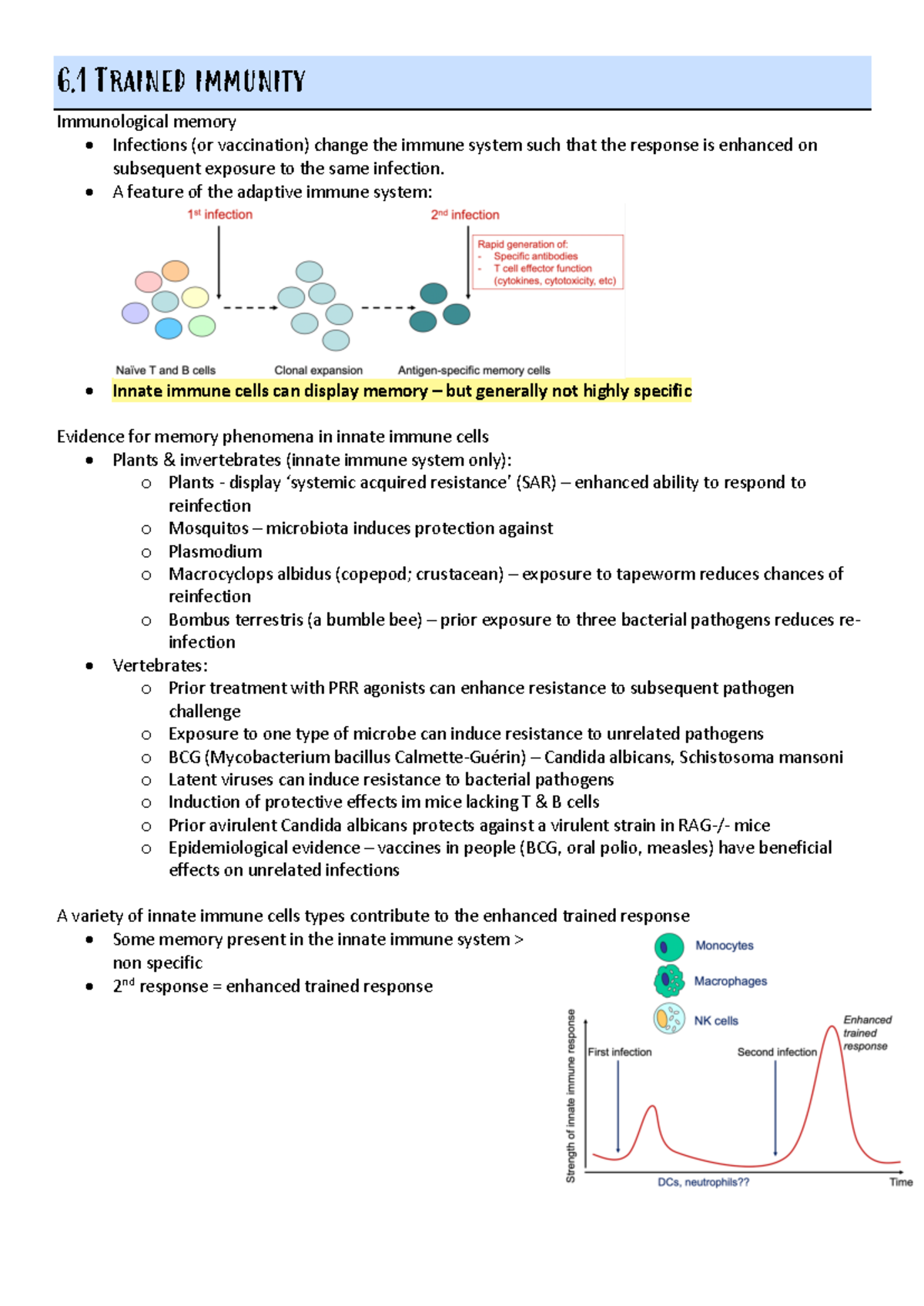 6. trained immunity and foetal immunity - 6 Trained immunity Immunological memory - Infections ...