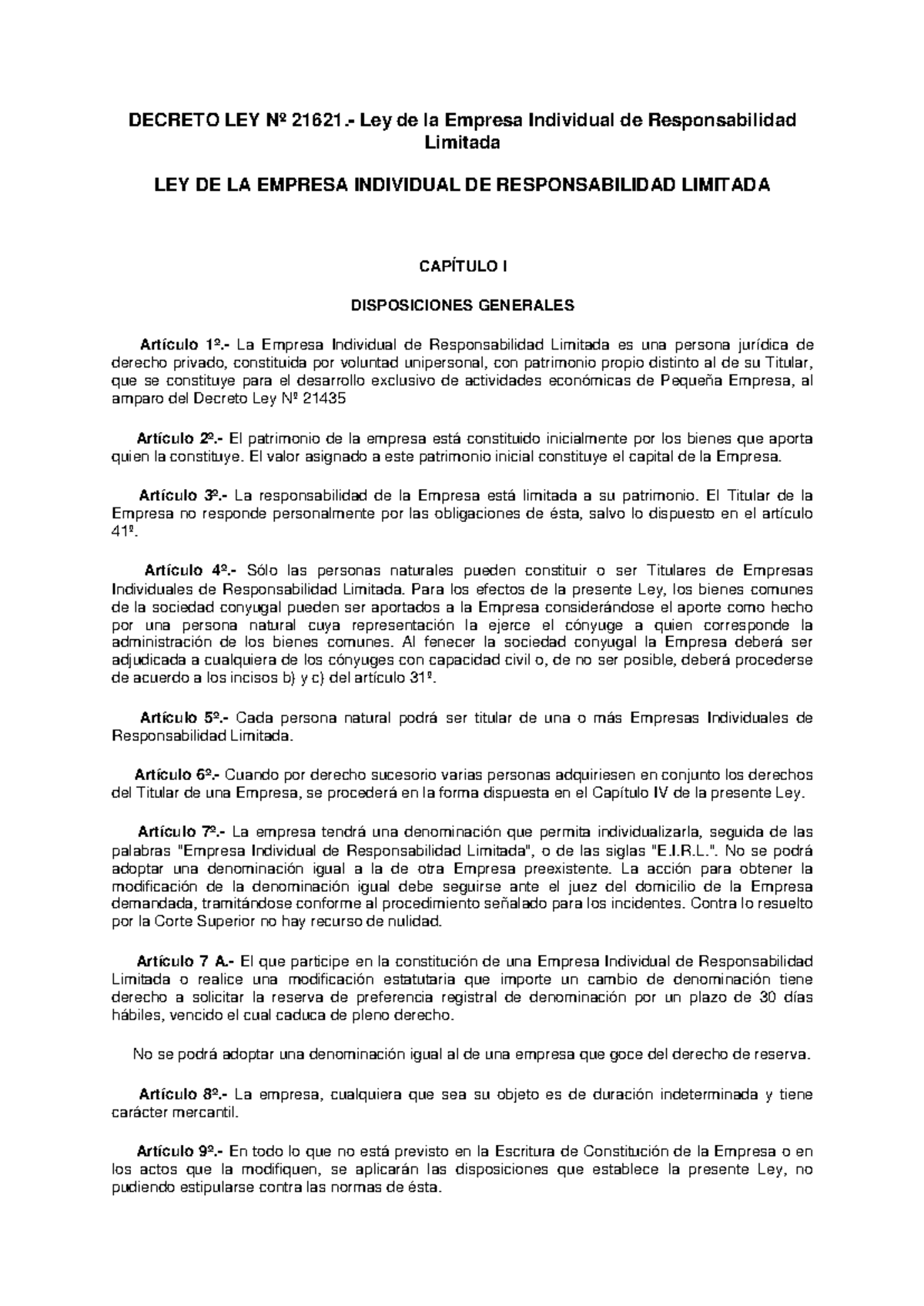 Ley EIRL - Alumnos - xacsfdgfrhgtjyhk - DECRETO LEY Nº 21621.- Ley de ...