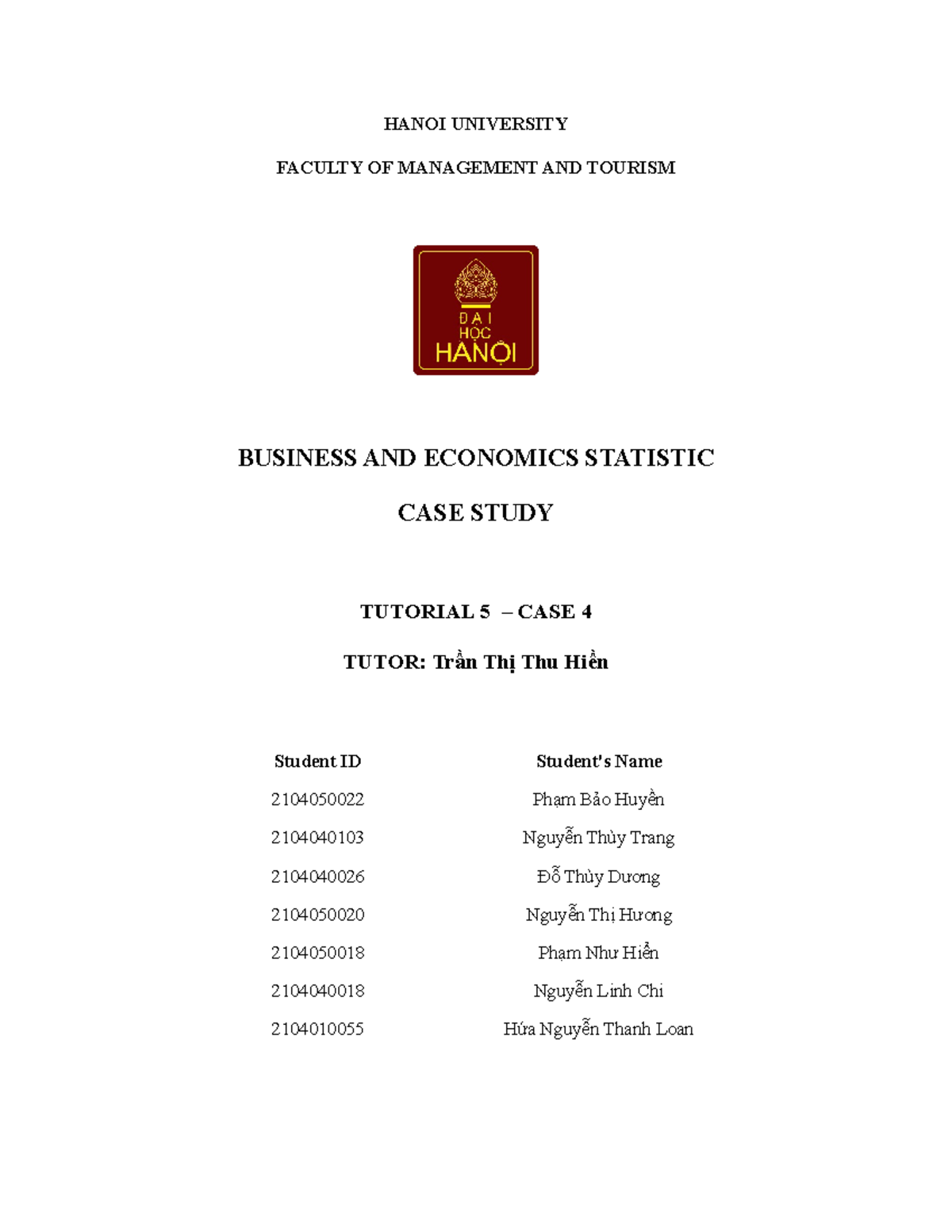 Bes-report - ... - HANOI UNIVERSITY FACULTY OF MANAGEMENT AND TOURISM ...