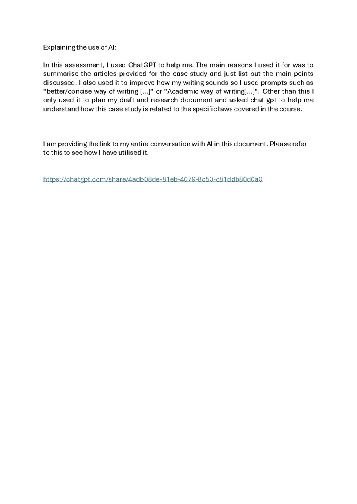 Ai use - template of ai use document that shows what questions/prompts ...