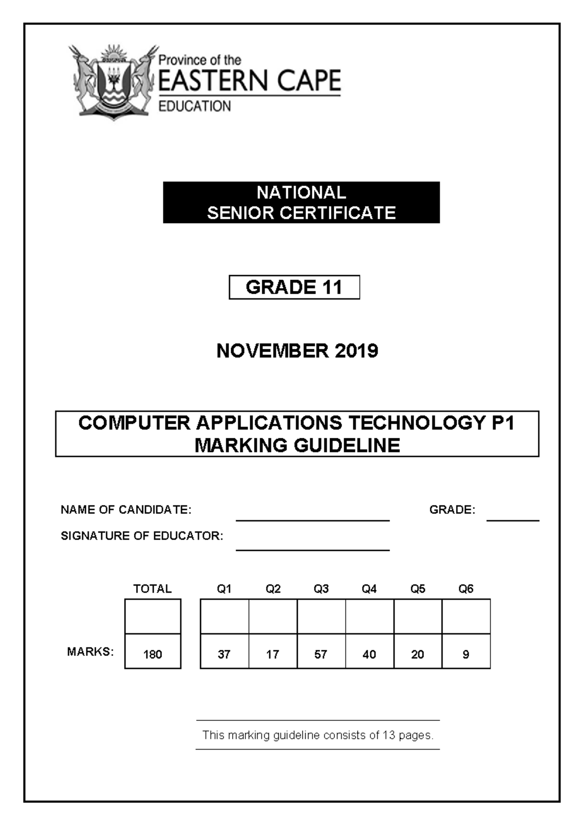 CAT P1 MEMO GR11 NOV 2019 Eng D - NATIONAL SENIOR CERTIFICATE GRADE 11 ...