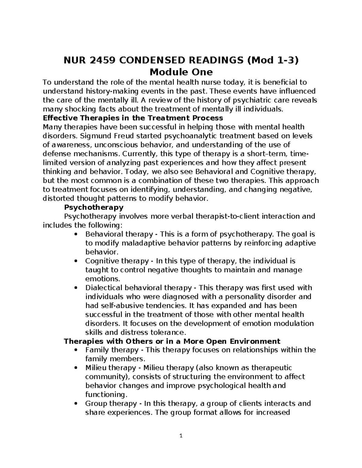 Module 1, 2, and 3 Condensed Reading - NUR 2459 CONDENSED READINGS (Mod ...