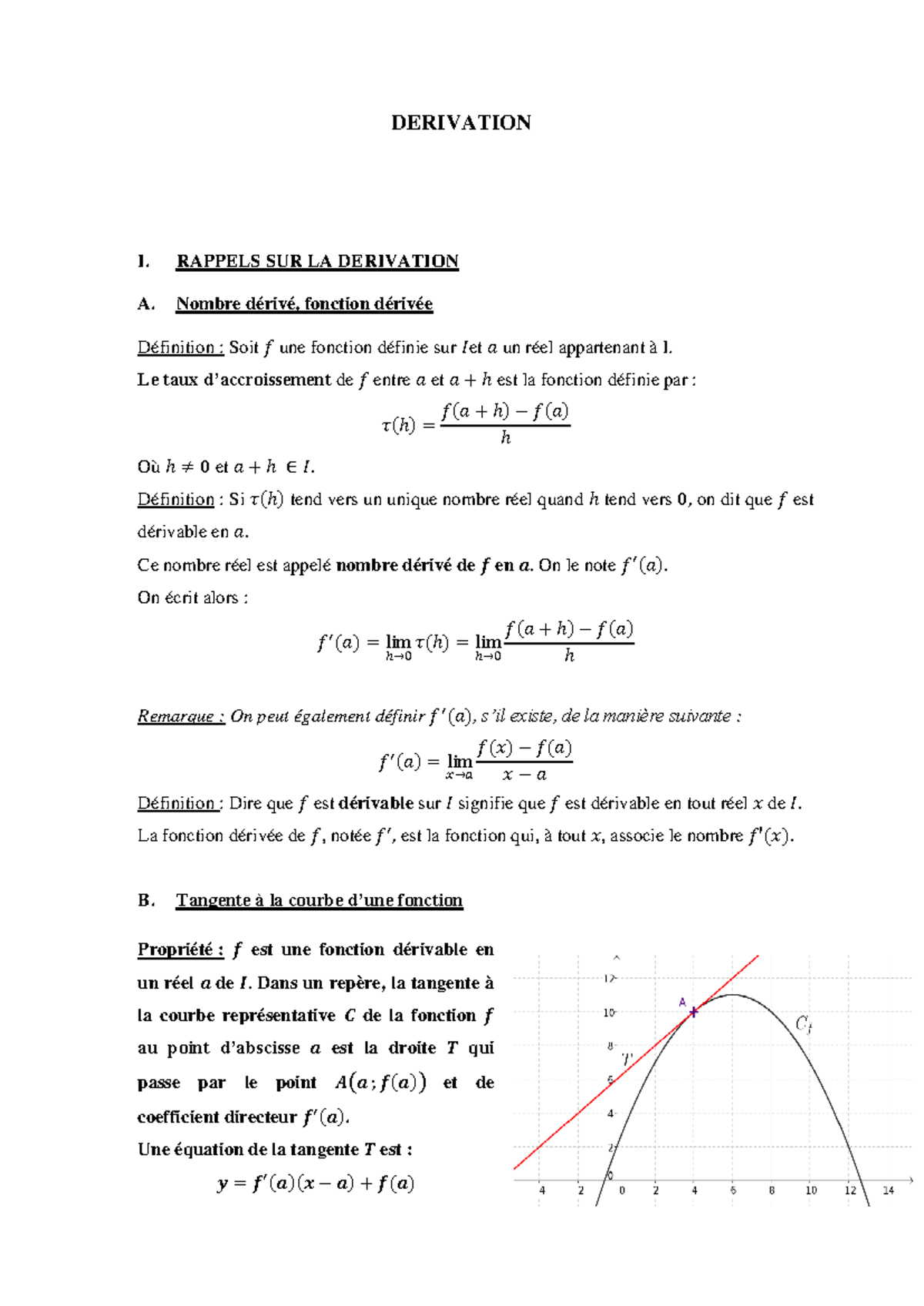 Dérivations - math dérivation - DERIVATION I. RAPPELS SUR LA DERIVATION ...