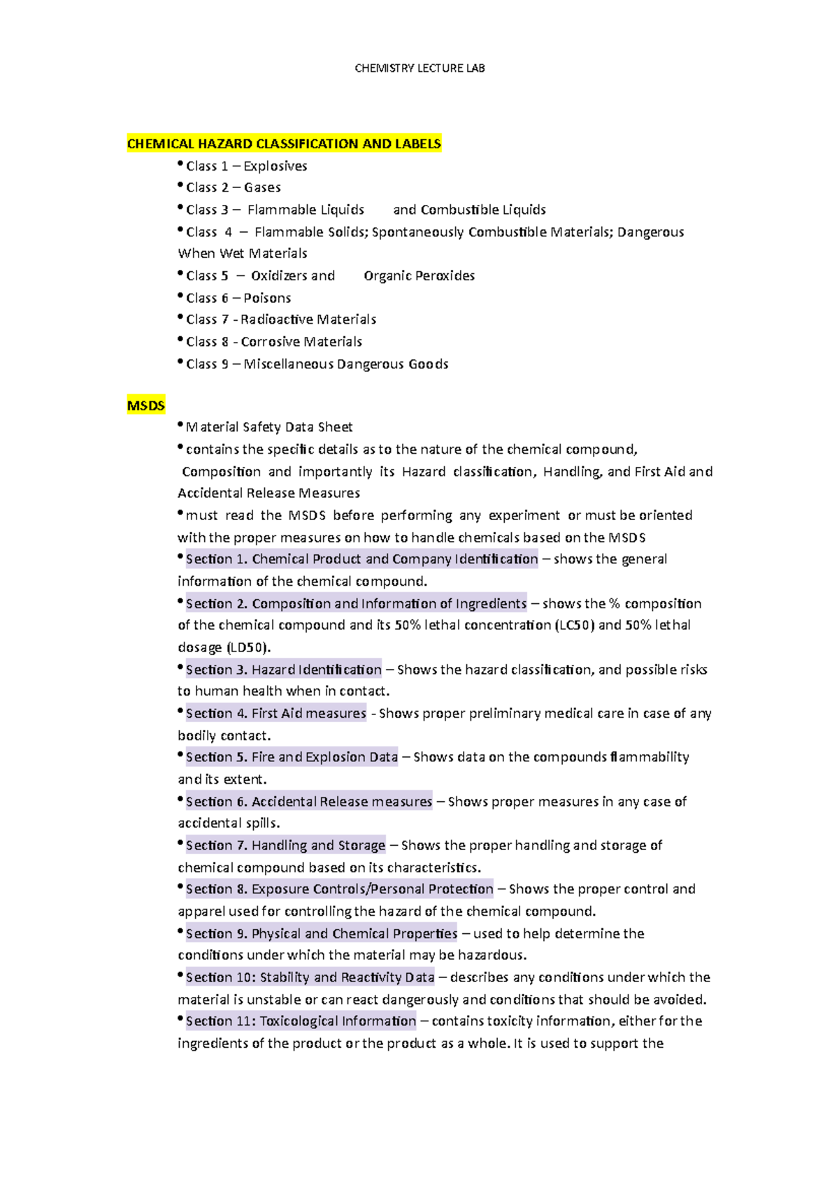 Chemical- Hazard- Reviewer - CHEMISTRY LECTURE LAB CHEMICAL HAZARD ...