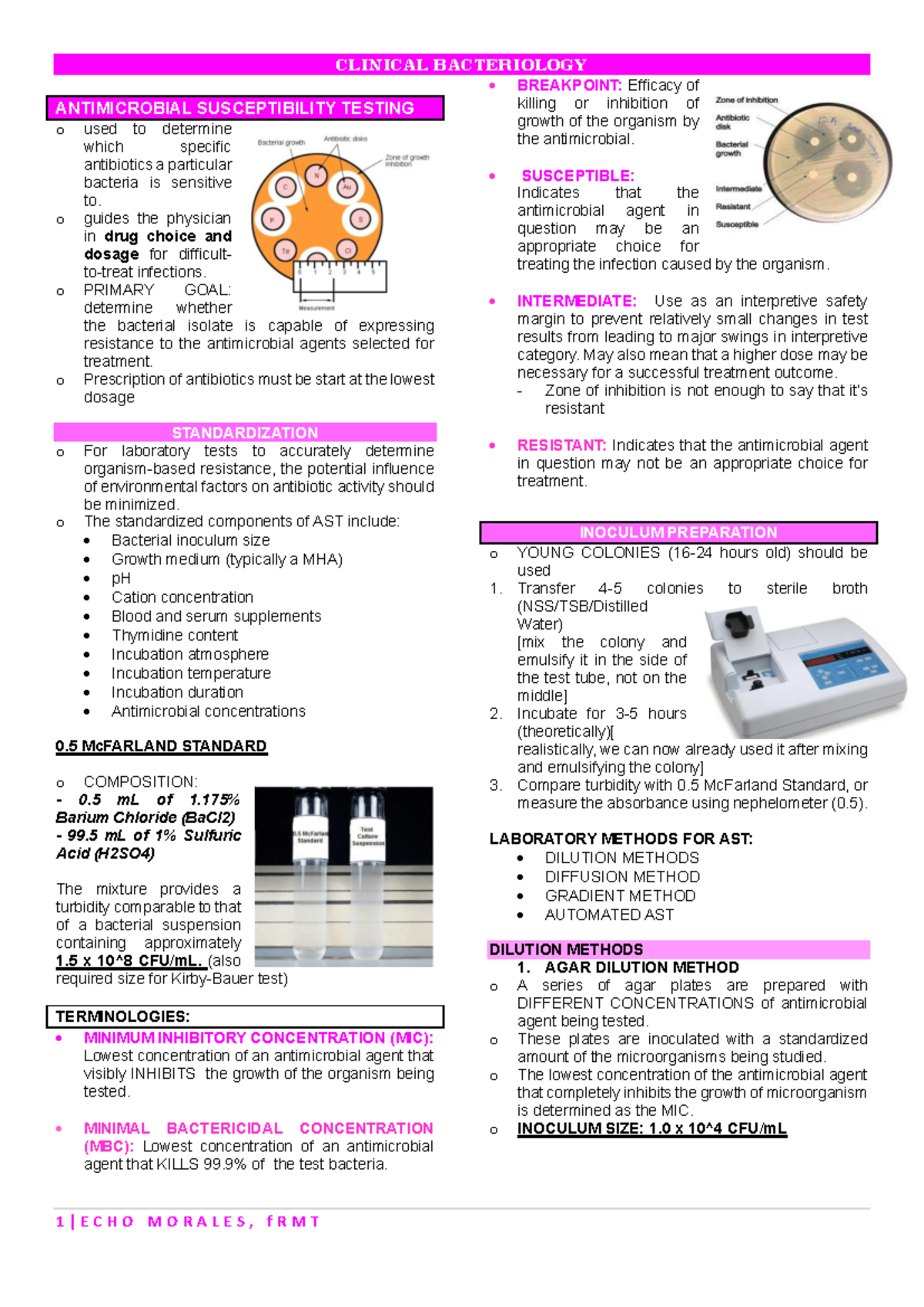 Antimicrobial Susceptibility Testing - CLINICAL BACTERIOLOGY 1 | E C H ...