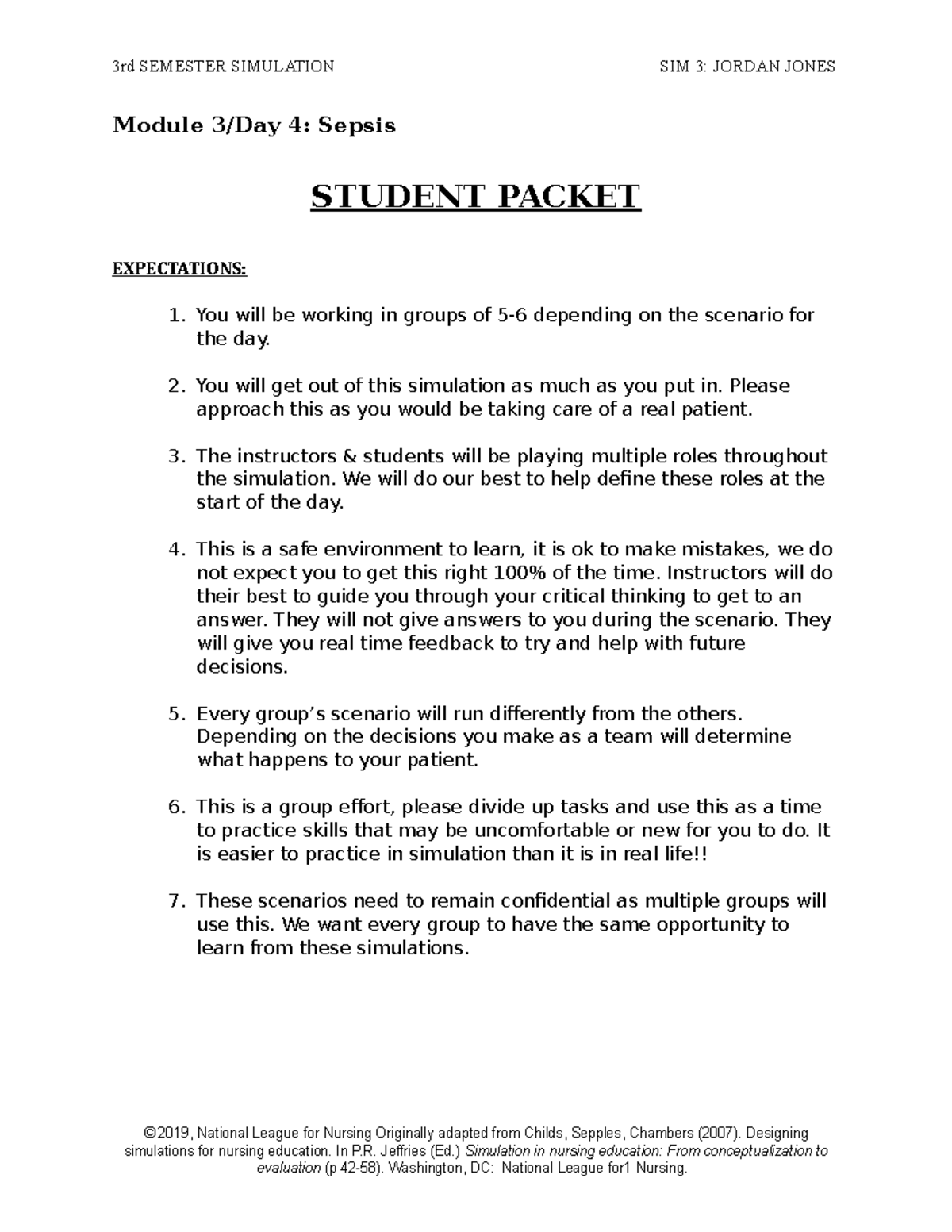 SIM 3-Sepsis-Jordan Jones-Student packet - Module 3/Day 4: Sepsis ...