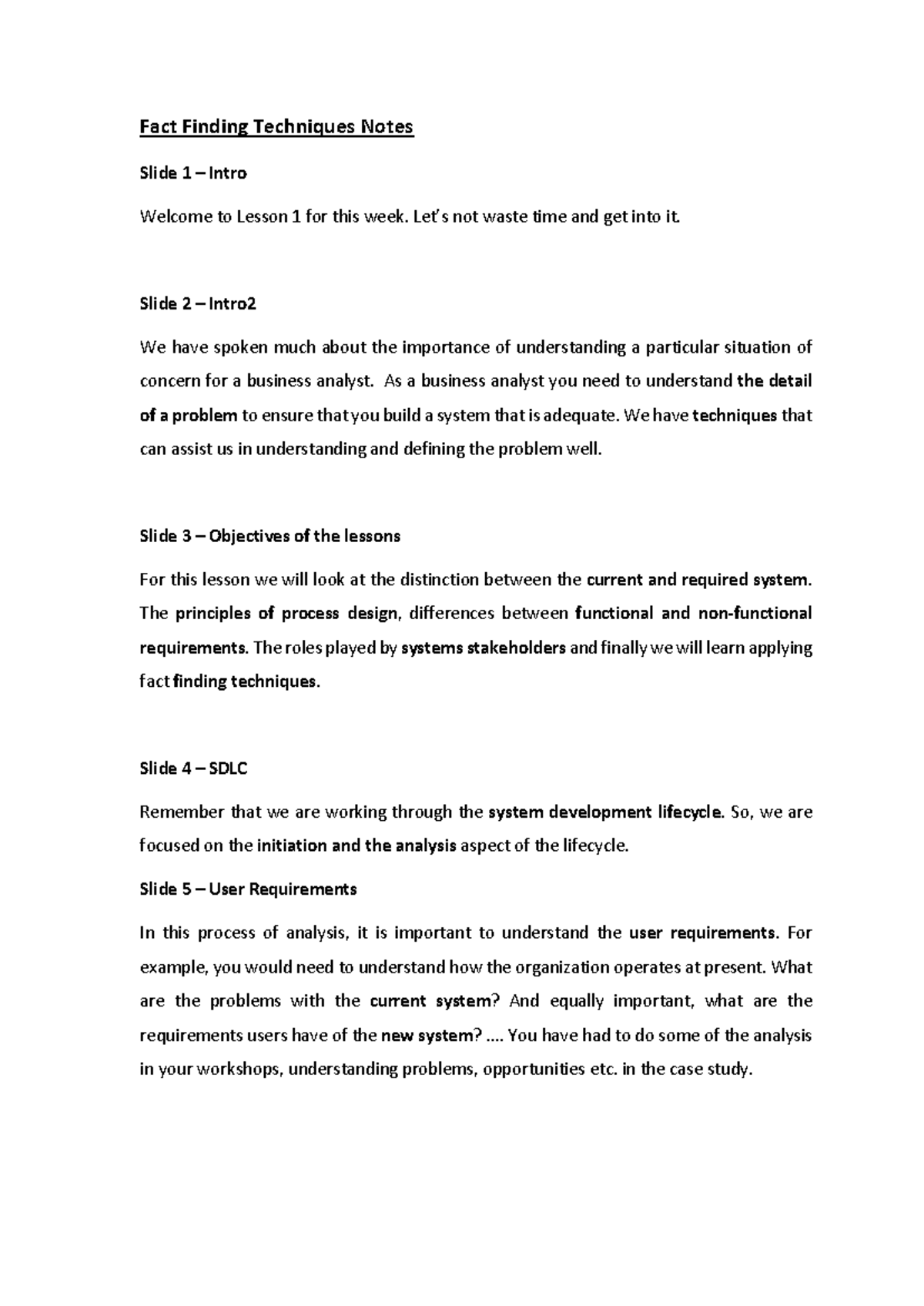 INF2009 F Lesson 1 Fact Finding Techniques Notes - Fact Finding ...