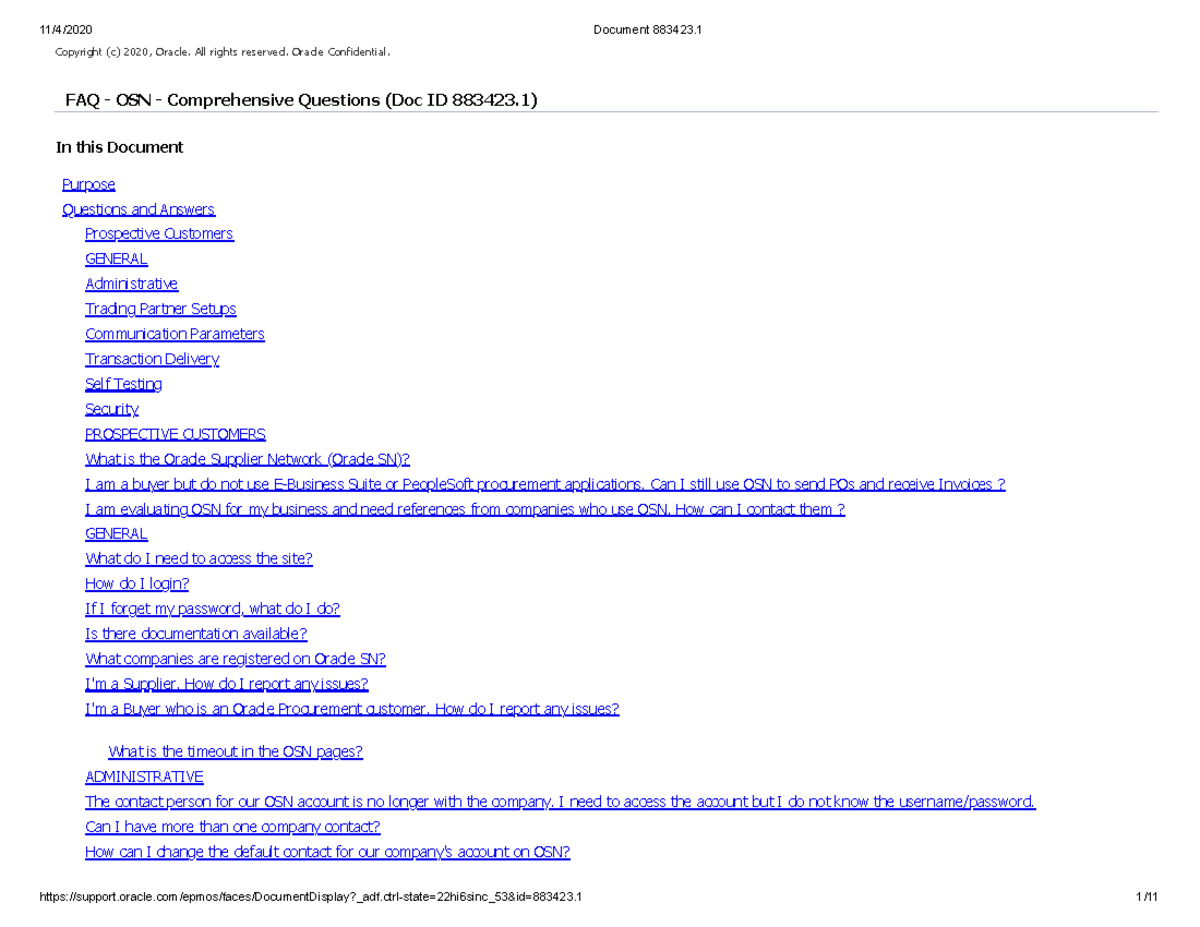 Document 883423.1 Oracle Supplier Network - Copyright (c) 2020, Oracle ...