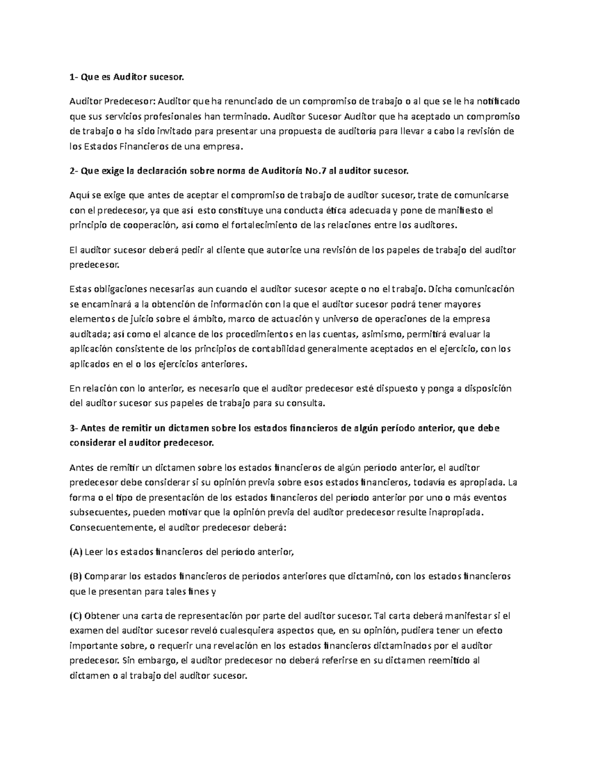 Control DE Lectura III - 1- Que es Auditor sucesor. Auditor Predecesor ...