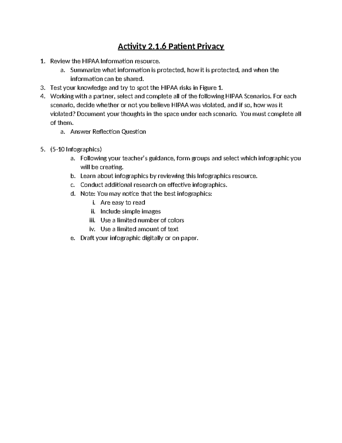 Activity 216 Patient Privacy - Activity 2.1 Patient Privacy 1. Review ...