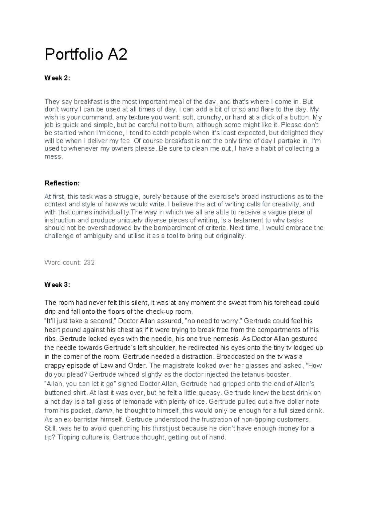 Portfolio (A2) - Portfolio A Week 2: They say breakfast is the most ...