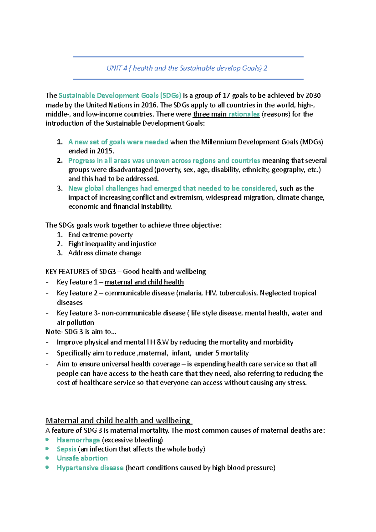 UNIT 4 final SAC Notes added - UNIT 4 { health and the Sustainable ...