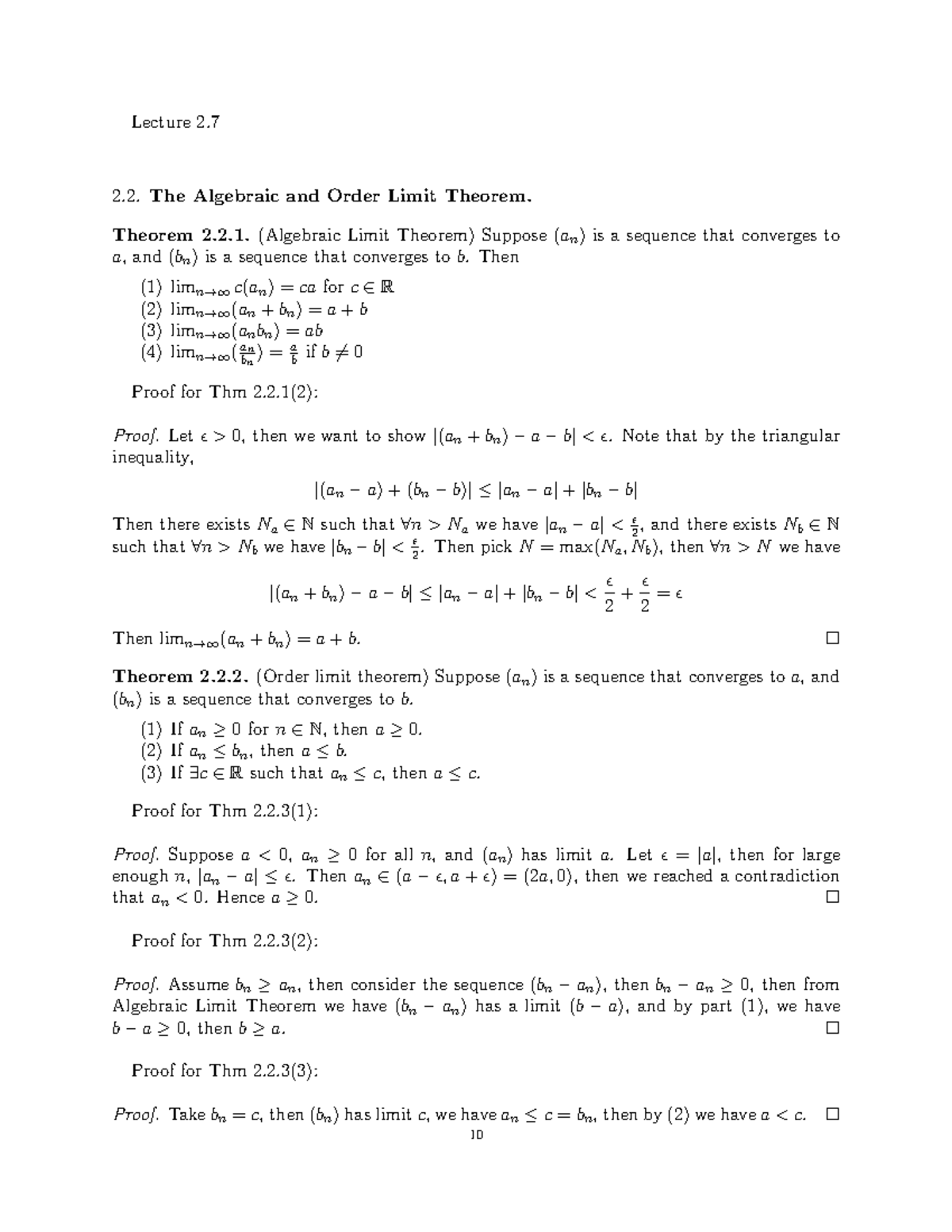 Math 3310 week2:7 - Math 3310 week2:7 - Lecture 2. The Algebraic and Order Limit Theorem ...