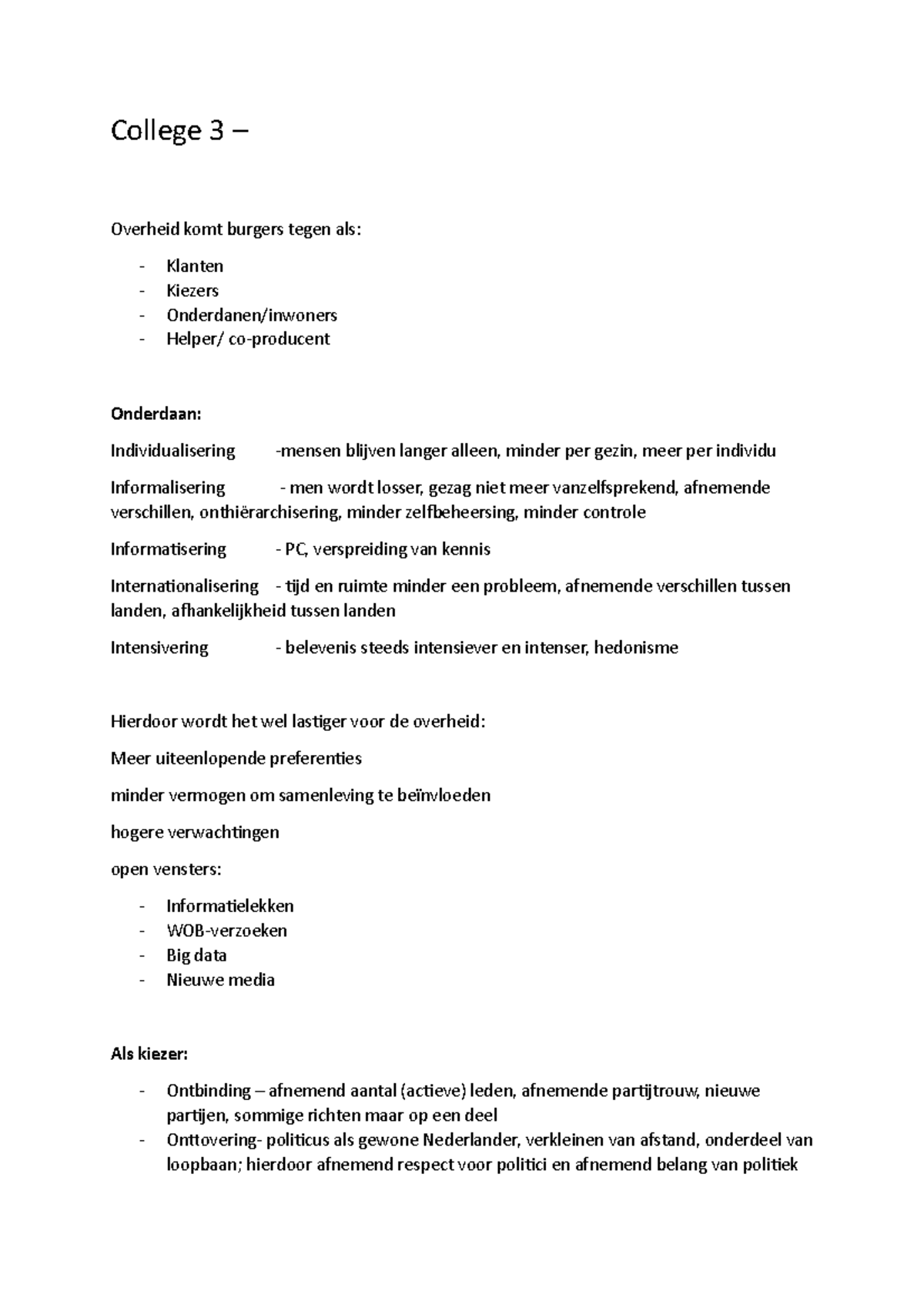 College 3 Jaar 1 Bestuurkunde Bestuurskunde Maatschappelijke