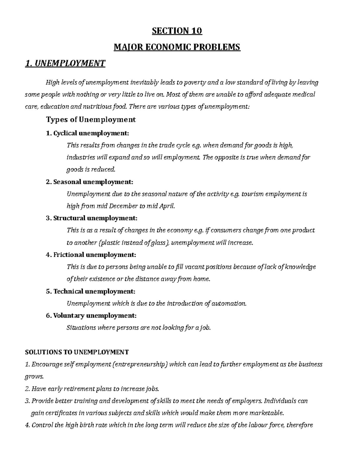 Section 10-major economic problems - SECTION 10 MAJOR ECONOMIC PROBLEMS ...