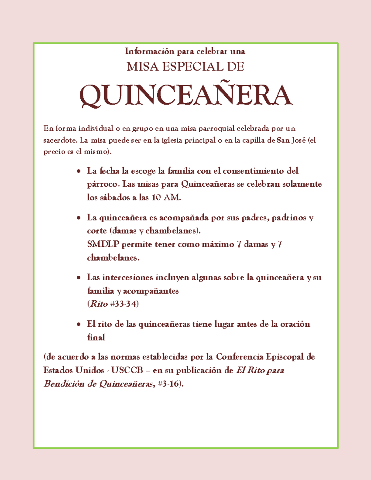 Quinceanera con misa especial WEB - Información para celebrar una MISA ...