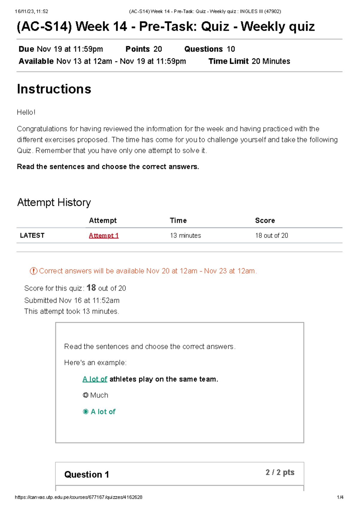 (AC-S14) Week 14 - Pre-Task Quiz - Weekly quiz Ingles III (47902) - (AC ...