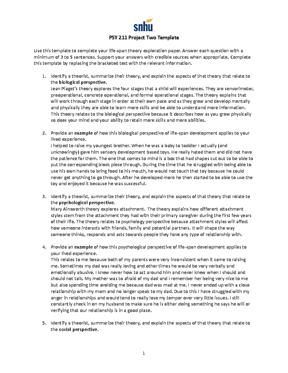 PSY 211 Project Two Template - PSY211 - SNHU - Studocu