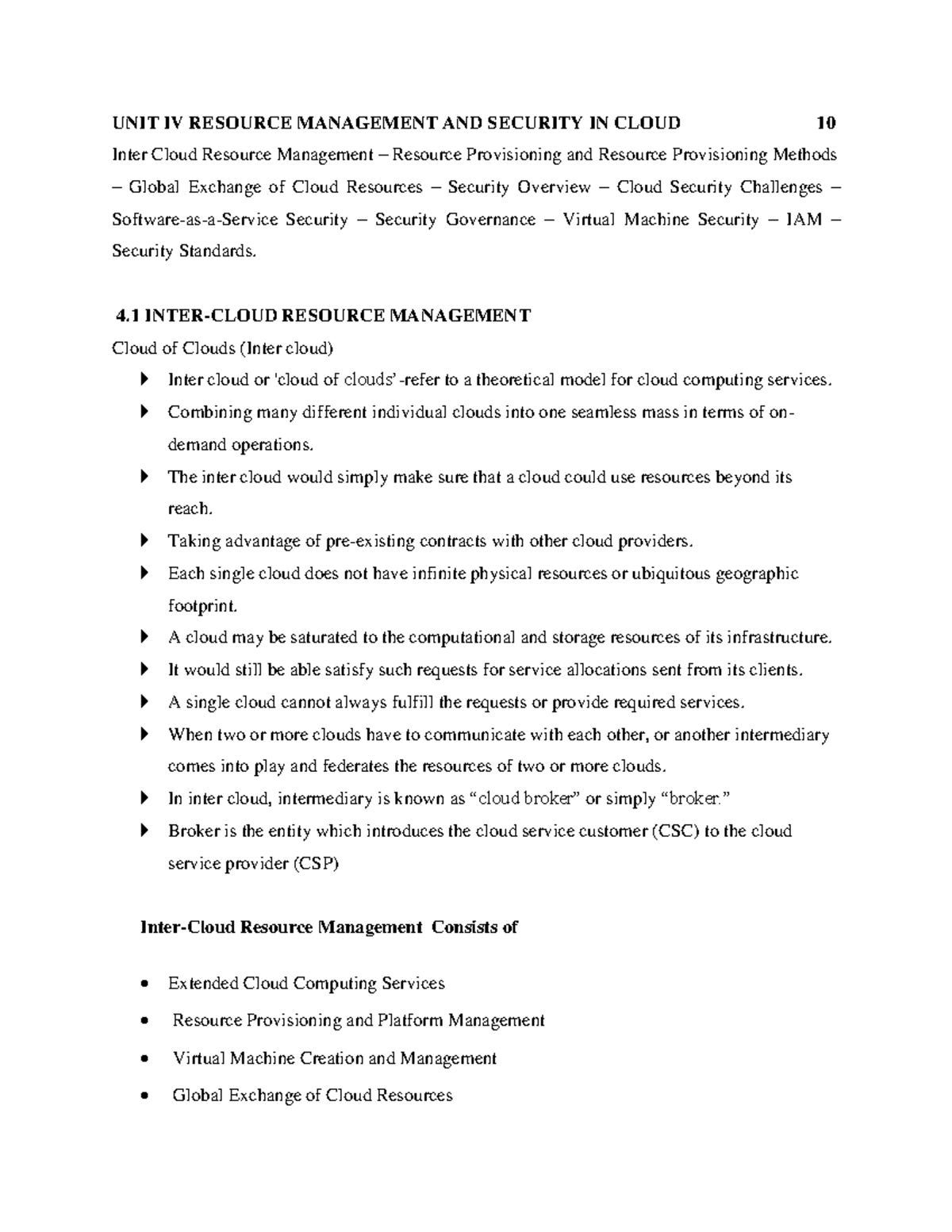 UNIT 4 cc final-1 - Ysh - UNIT IV RESOURCE MANAGEMENT AND SECURITY IN ...