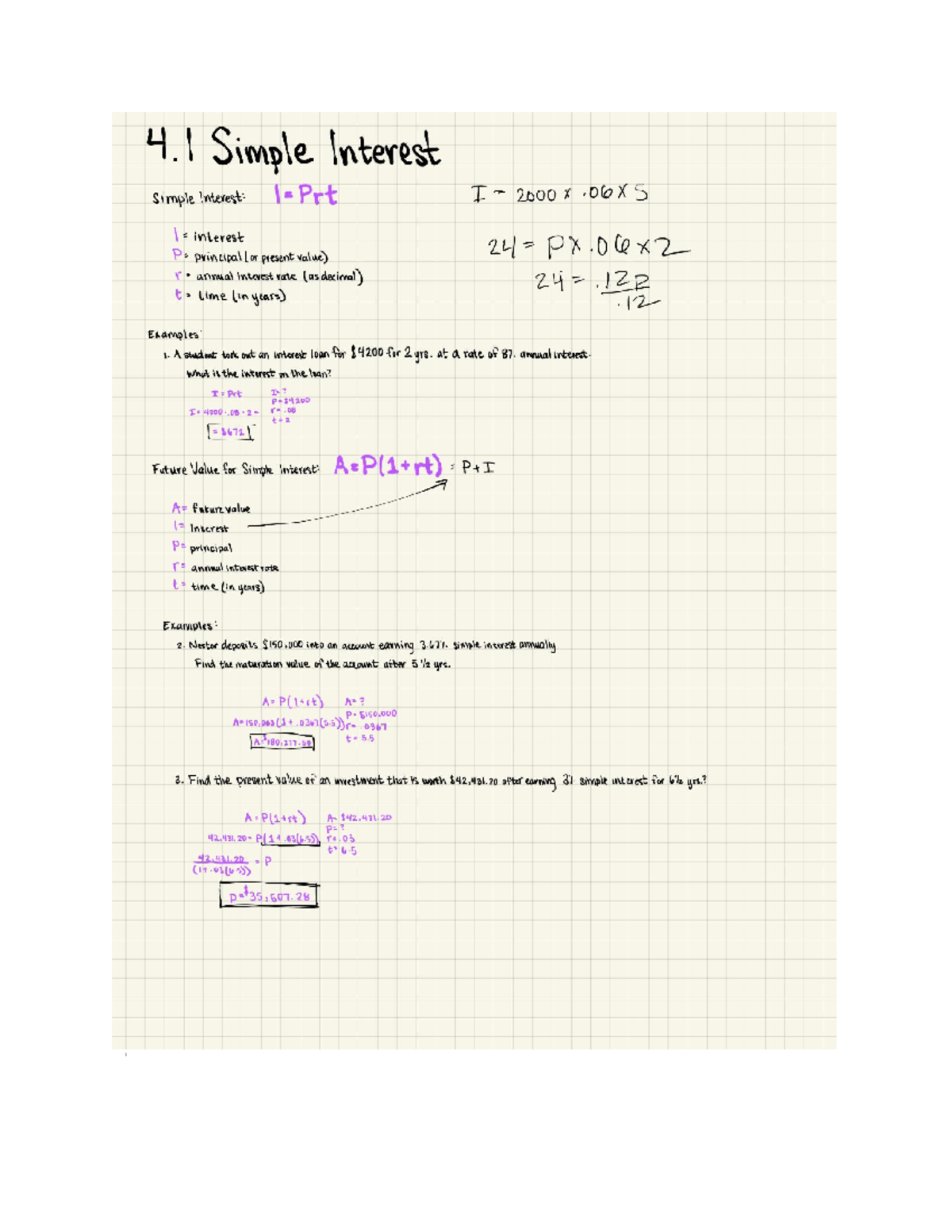 Math 142-Simple Interest 4.1 - 4 Simple Interest Simple Interest ...