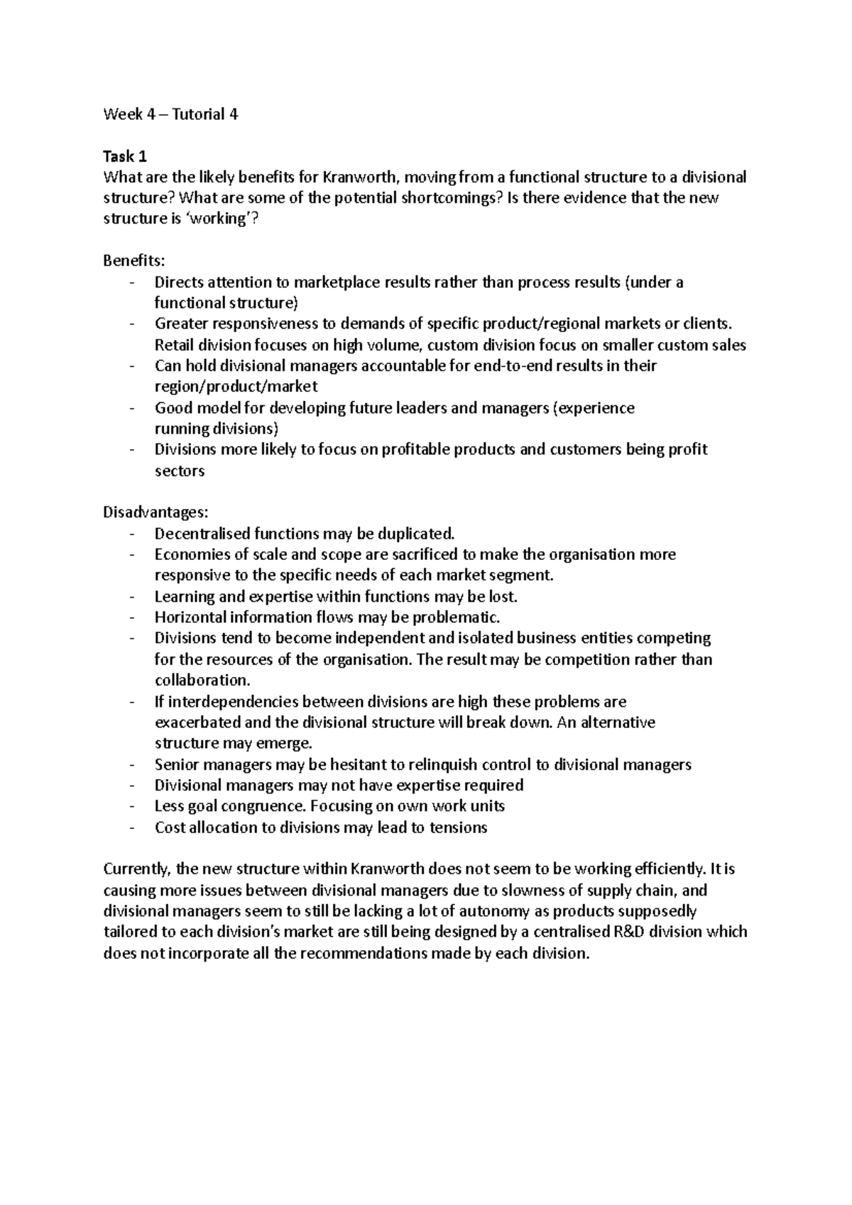 Week 4 Tutorial 4 Week 4 Tutorial 4 Task 1 What Are The Likely Benefits For Kranworth 3034
