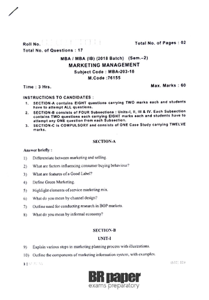 MM(2nd)May2019 - marketing management question paper - 1 | M- 76155 (S ...