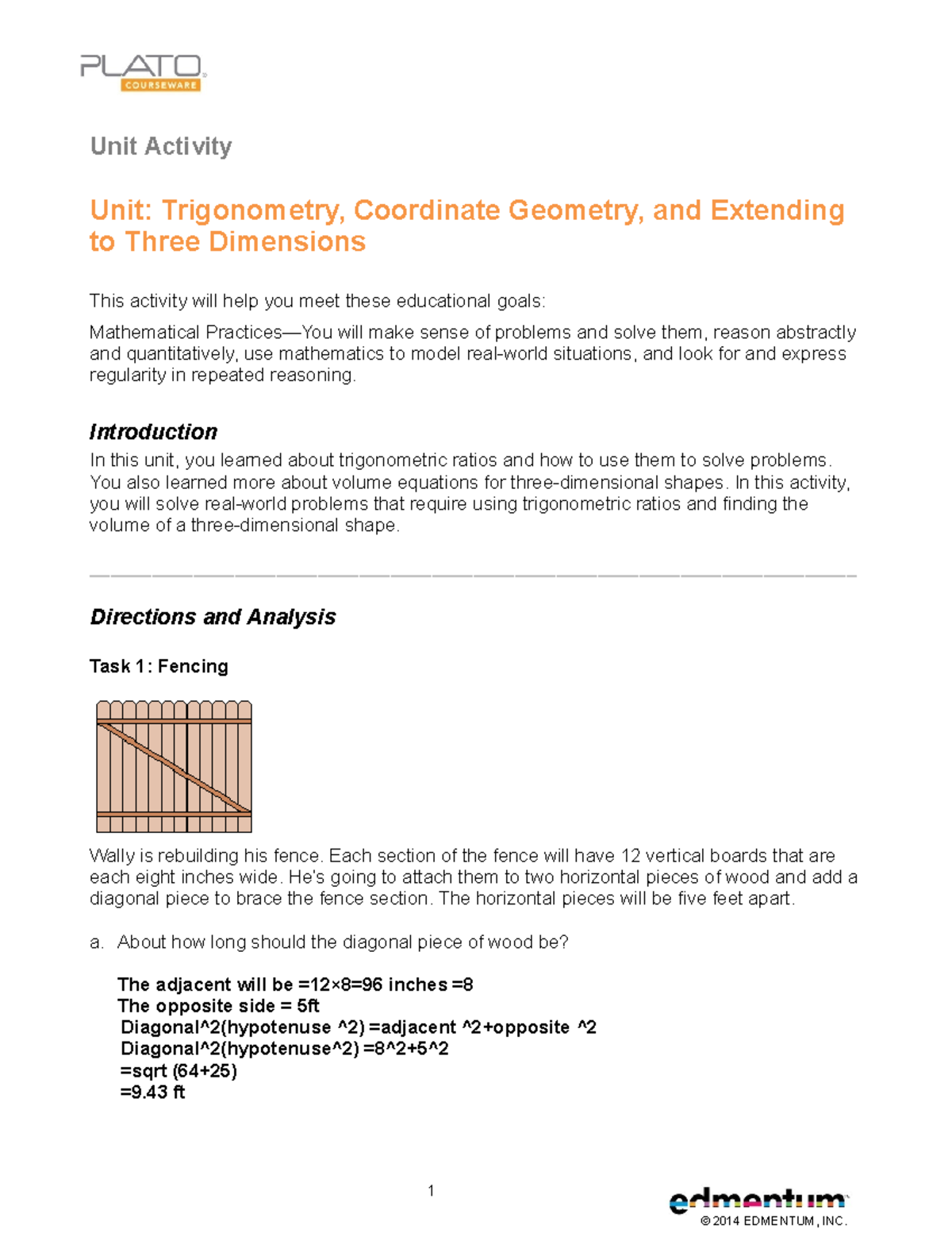B4 Trigonometry, Coordinate Geometry, and Extending to Three Dimensions ...