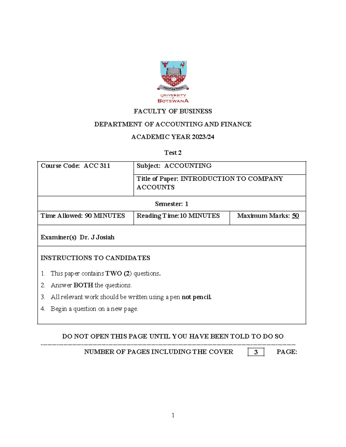 Accounting 311 2023 - FACULTY OF BUSINESS DEPARTMENT OF ACCOUNTING AND ...