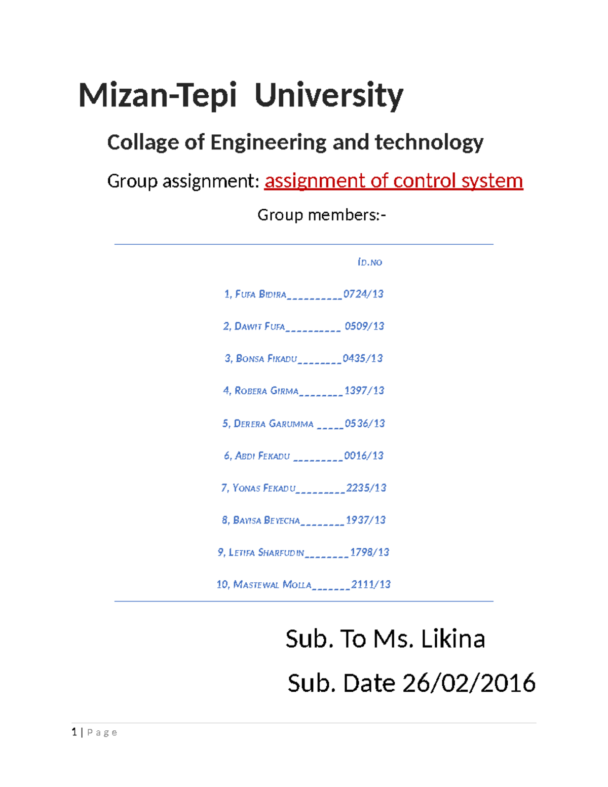 A control system - Mizan-Tepi University Collage of Engineering and ...