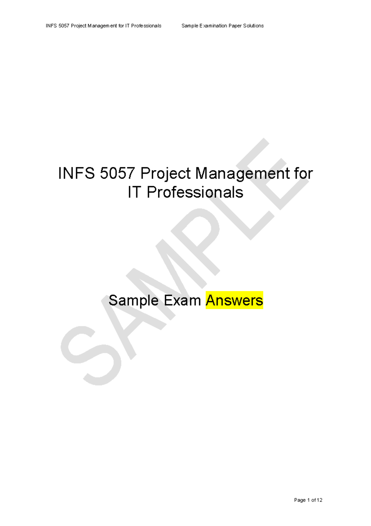 Sample Examination Paper Solutions - All questions are worth 1 mark ...