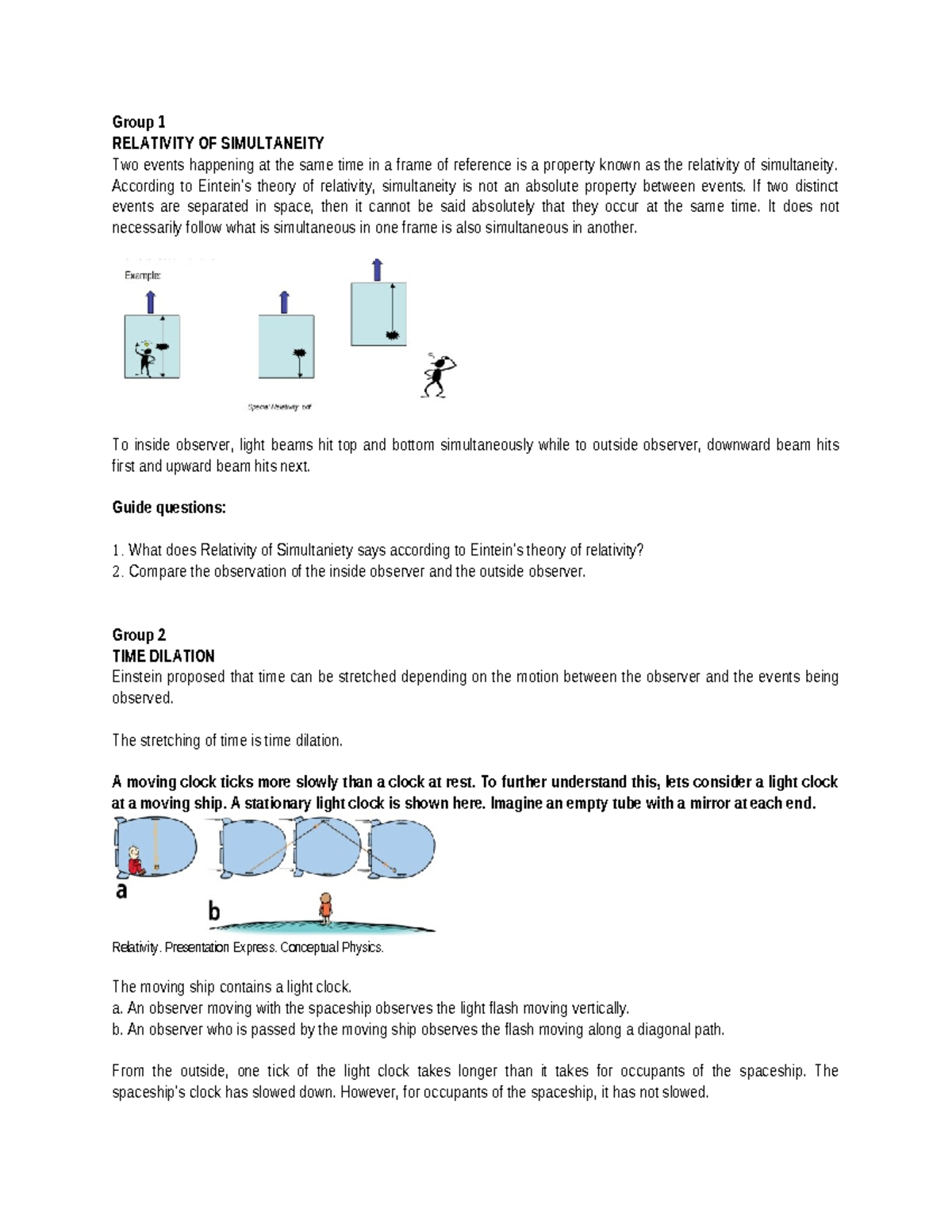 Group Activity - Group 1 RELATIVITY OF SIMULTANEITY Two events ...
