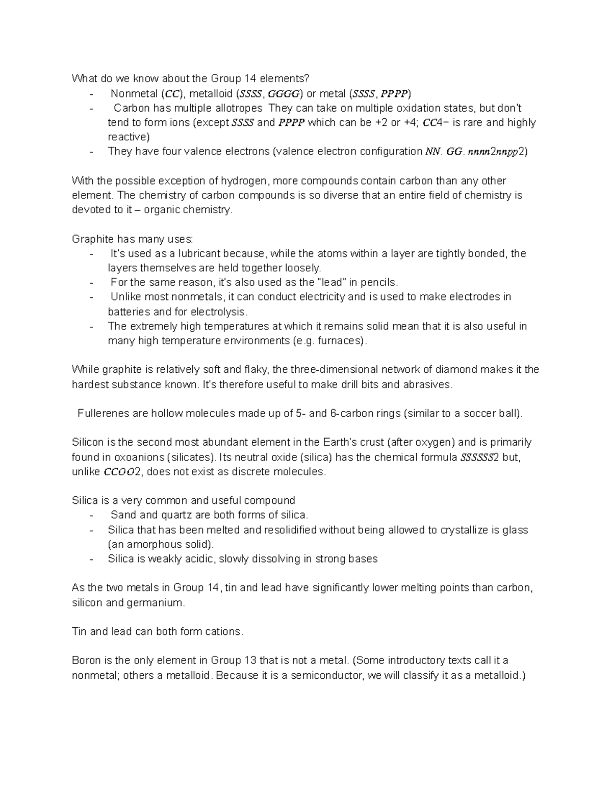 General Chemistry (Notes#19) - What do we know about the Group 14 ...