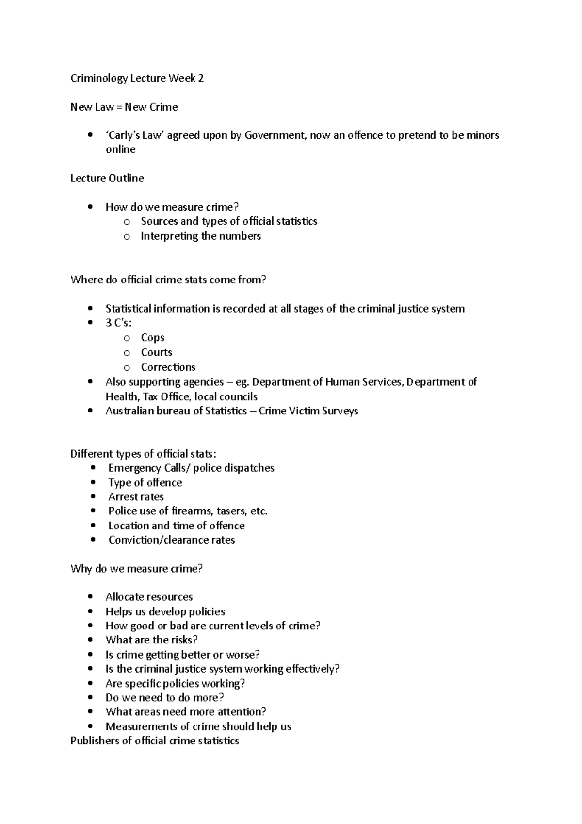 Lecture Week 2 notes - Criminology Lecture Week 2 New Law New Crime ...