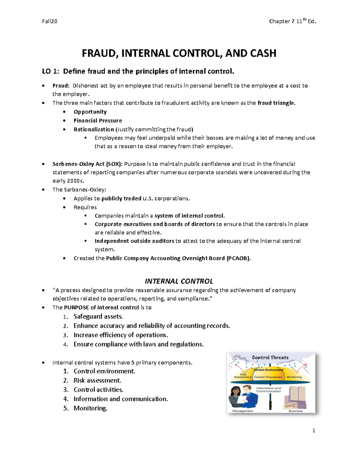 G11 - Chapter 7 - FRAUD, INTERNAL CONTROL, AND CASH LO 1: Define fraud ...