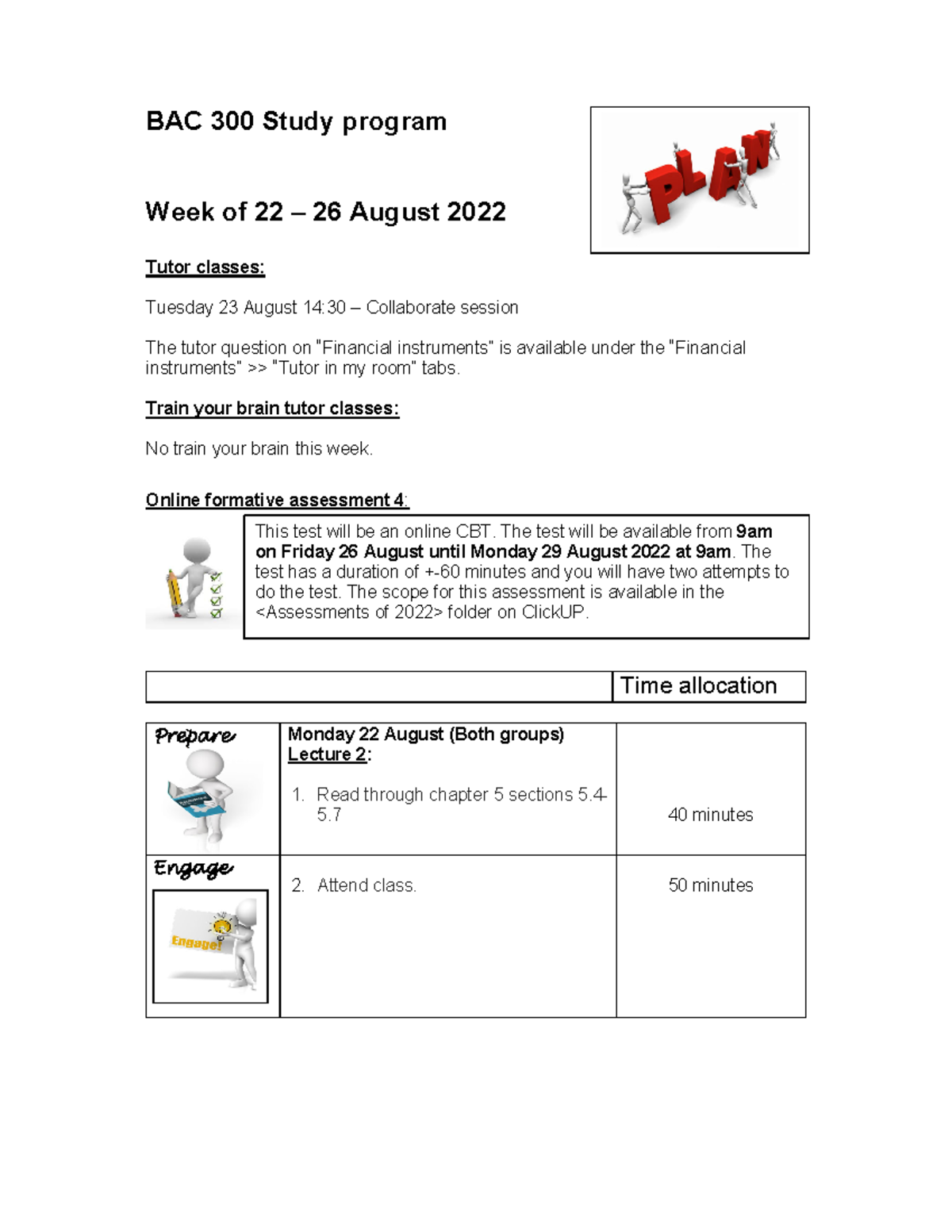 BAC 300 Proposed Study program 22 - 26 August 2022 - BAC 300 Study ...