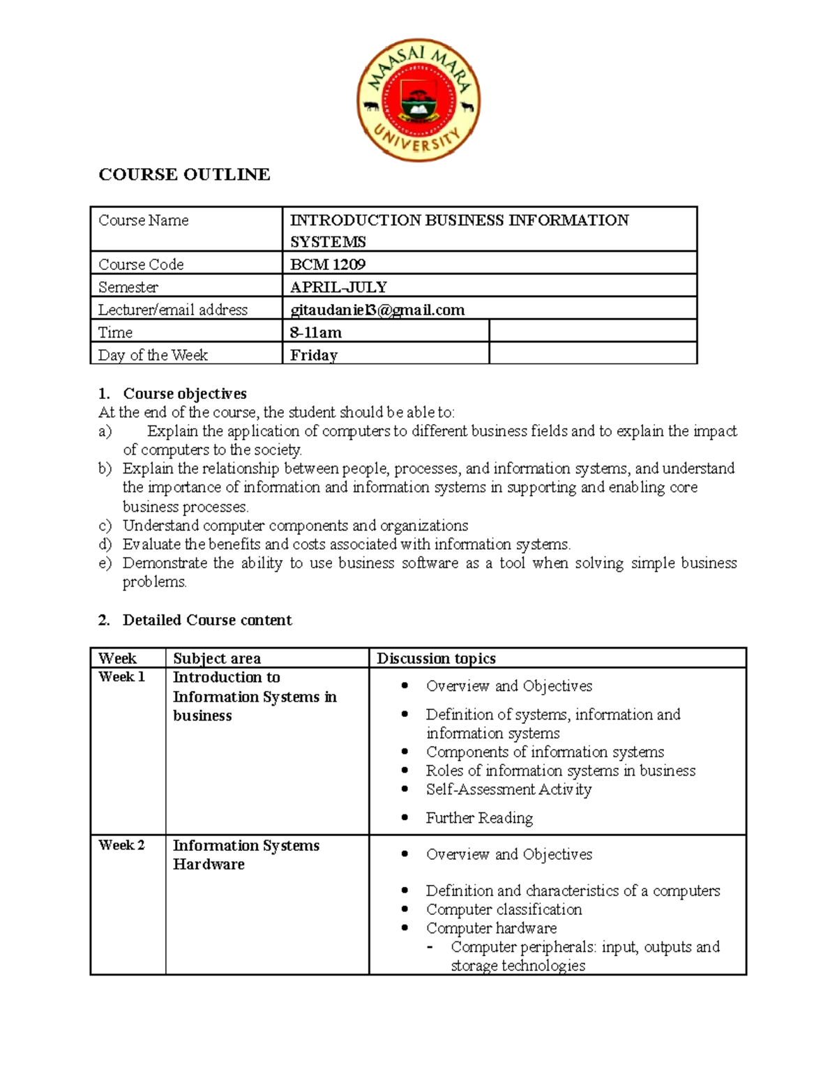 BCM 1209 course outlines to the group of business management and ...